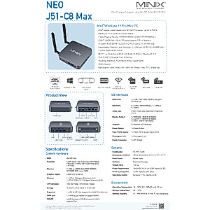 MINIX NEO J51-C8 Max Mini Computer, 8GB/512GB M.2 PCIe NVMe SSD Windows 11 Pro, Aluminum/Wi-Fi6/Dual 2.5GB LAN/USB-C/Triple Display/4K/Auto Power On/PXE Boot/RTC/Vesa Mount