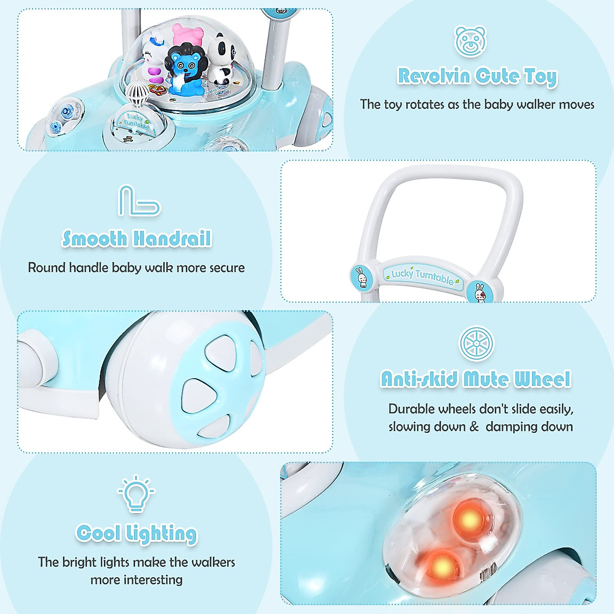 INFANS Baby Walker, 3 in 1 Toddler Walker Bouncer, Learning-Seated, Walk-Behind, Music, Adjustable Height, High Back Padded Seat, Detachable Trampoline Mat, Activity Walker with Toys(Pink)