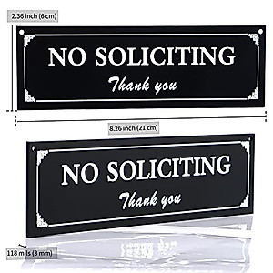 BEDEONE No Soliciting Sign for House, Strong Self Adhesive No Soliciting Signs for home, Hanging No Solicitors Sign for Front Door - Premium Frosted Material with Digitally Printed, Come with Chain