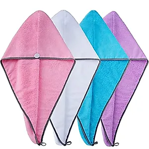 Polyte Microfiber Hair Turban Wrap Drying Towel, 12 x 28 in, 4 pack (Blue,Pink,Purple,White)