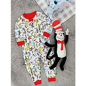 Dr. Seuss Grinch Cat in The Hat Infant Baby Footless Sleeper Pajamas (18 Months, White/Multi)