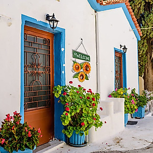 Sunflower Welcome Sign for Front Door, Sunflower Wreath, Hanging Fall Sunflower Welcome Door Sign for Outdoor, Farmhouse, Patio, Garden, Home (Metal)