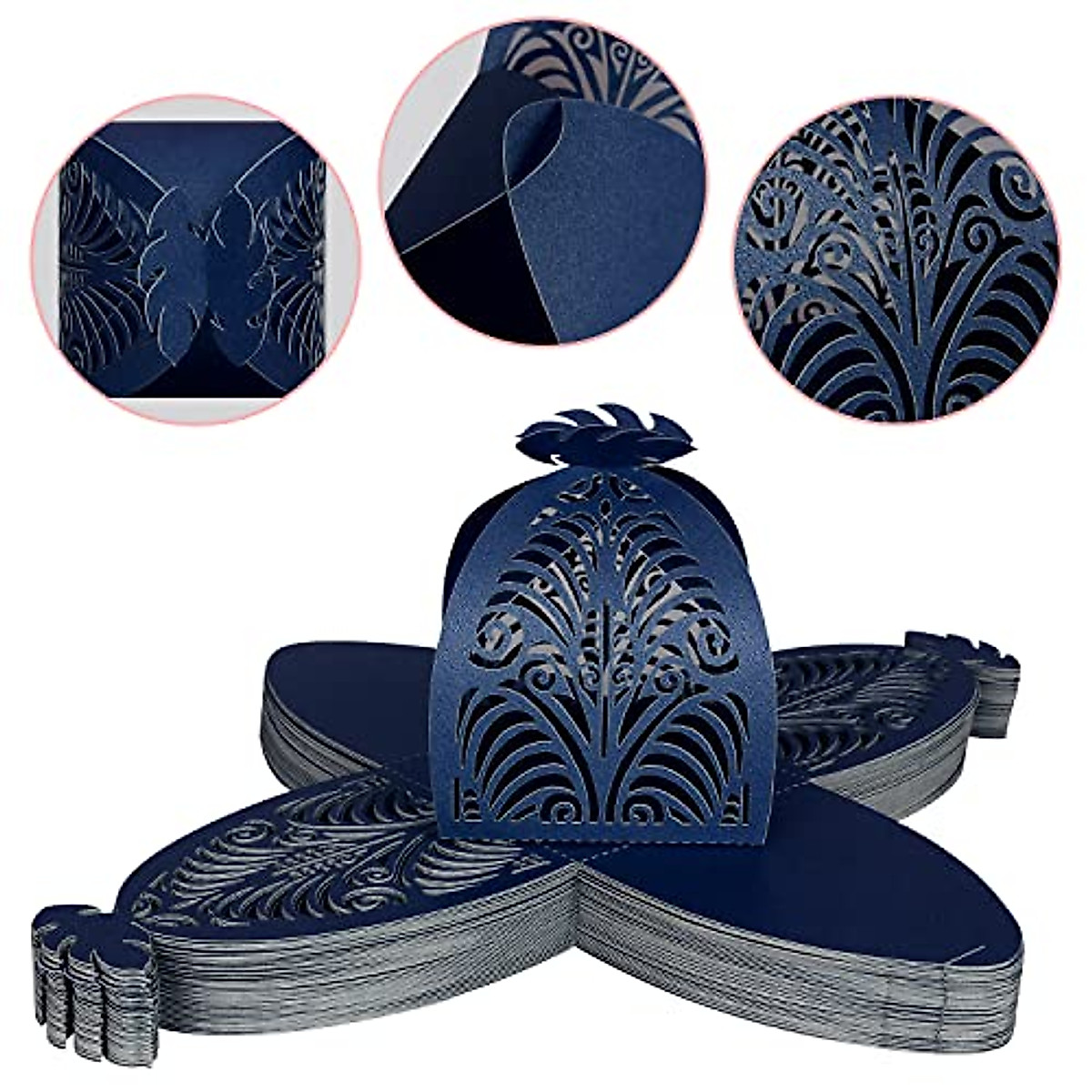 KPOSIYA Pack of 70 Laser Cut Favor Boxes, 2.8”x2.5”x3.2” Wedding Party Small Gift Boxes Hollow Out Candy Box for Wedding Birthday Party Baby Shower Bridal Shower Favors (pack of 70, Navy)