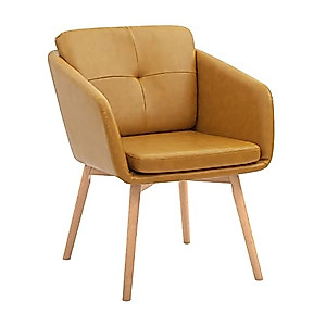 CangLong Faux Leather Side Upholstered Arm Dinging Chair with Wood Legs Set of 1,Light Brown
