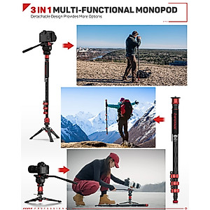 IFOOTAGE Cobra 3 Carbon Fiber Monopod with Pedal, 71" Professional Monopod for Cameras, Portable Travel Monopod with Feet, Max Load 17.64 lbs, Compatible with Sony Canon Nikon DSLR Camera, C180F-P