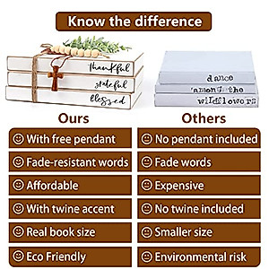 Stacked Book Decoration, New Bundle Bead Garland and Wood Cross Pendant - Book Stack for Farmhouse Table - Rustic Accent for End Table Coffee Table or Shelves