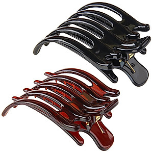 2Pcs Large Plastic Non-slip Hair Claw Clips Hairpin Clamp with Inner Teeth for Women Girls(Black+Brown)
