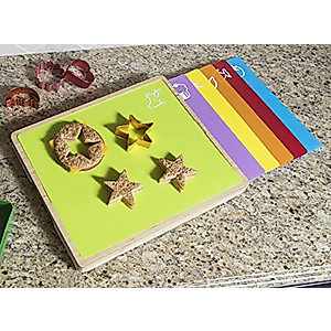 Lipper International 8889 Bamboo Wood Cutting Board with 6 Removable Color-Coded Cutting Mats, 16" x 13" x 1"