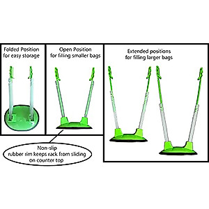 Baggy Rack (2-Pack) Ziplock Bag Holder Stand + Reusable 1 Gallon Freezer Bags (4-Pack) - Hands-Free Food Storage Bag Rack for all Size Food Prep Sandwich Bags + 4 Thick PEVA / Silicone Freezer Baggies