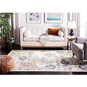 SAFAVIEH Madison Collection 8' Square Cream/Multi MAD611B Boho Chic Floral Medallion Trellis Distressed Non-Shedding Living Room Bedroom Dining Home Office Area Rug
