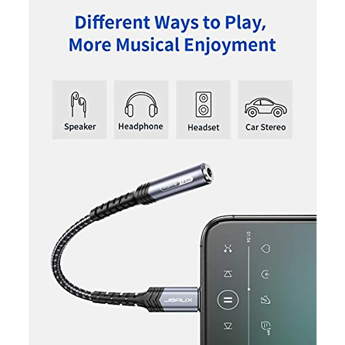 JSAUX Lightning to 3.5mm Adapter, iPhone Headphone Adapter [Apple MFi Certified] iPhone Aux Adapter Compatible with iPhone 14/14 Pro Max/13/13 Pro Max/12/12 Pro Max/11/11 Pro Max/SE/X/XR/XS/8-Grey