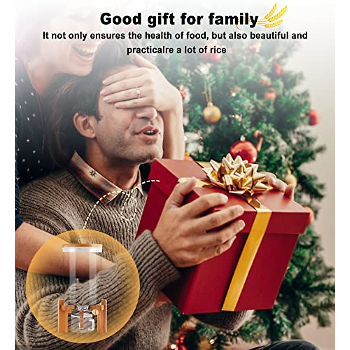 JIAWANSHUN Rice Dispenser Rice Container 7.5L Grain Storage with Clear Container Wood Stand for Home Kitchen Use Black Rice, Mung Beans, Red Beans, Lentils Container