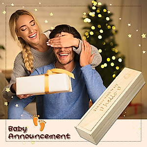 Qunclay Pregnancy Test Keepsake Box Surprise Pregnancy Announcement Box Wooden Baby Announced Box Baby Reveal for Husband Grandparents Baby Memory Souvenir Collection Box with Raffia Ribbon(Classic)