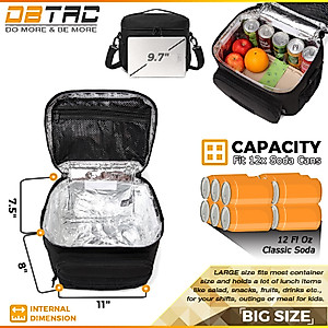 DBTAC Tactical Lunch Bag, Insulated Lunch Box for Men Women Adult | Durable School Lunch Pail for Teens | Leakproof Lunch Cooler Tote for Work Office Travel | Soft Easy To Clean Liner x2, Black