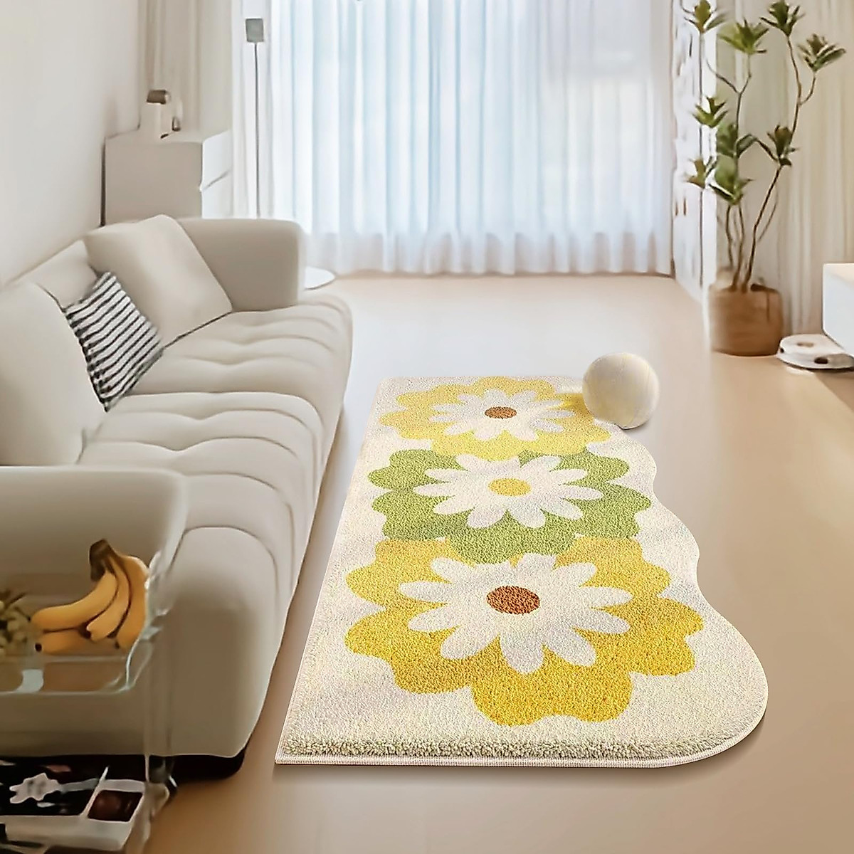 AIMECO Area Rugs for Bedroom, 2X6 Ft Washable Rug Shag Rug for Living Room Bedside Nursery Laundry Girls Room, Three Flowers