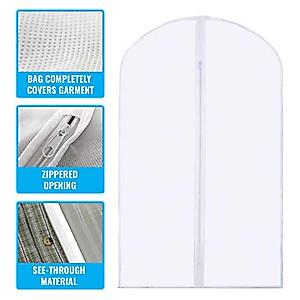 Plixio 40" Clear Garment Bags for Hanging Clothes - Plastic Suit Bags for Closet Storage - Men Women Clothes Protector Dress Covers with Zipper for Shirts, Fur Coats, Dance Costumes Clothing (Clear - 10 pack: 40")