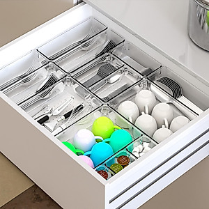 Yieach 25 Pc Clear Plastic Drawer Organizer Set,4 Sizes In Drawer Organizer Trays for Bathroom,Office,Kitchen Cabinet and Vanity Organizers,Desk Drawer Organizer Bins for Jewelry,Cosmetic,Utensil,Junk