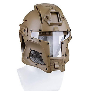 Simways Cosplay Airsoft Full Face Head Helmet Tactical Sorta-Kinda Mandalorian/Boba Fett/Galac-Tac/Star Wars Airsoft Helmet with Exchangable Lens(Tan)