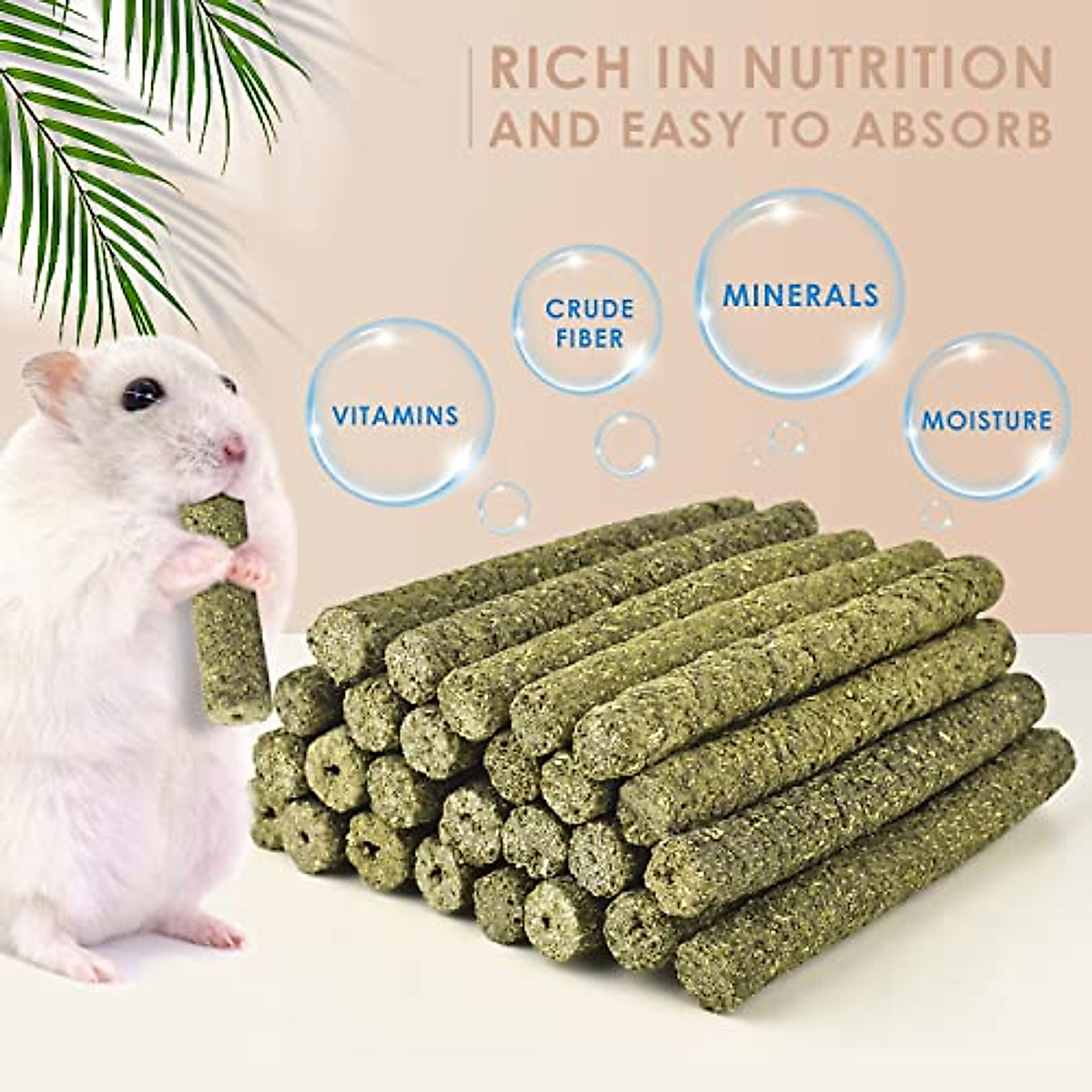 Bissap Timothy Hay Sticks for Rabbits 38PCS, Natural Timothy Grass Molar Teeth Stick Chew Toys for Bunnies Chinchillas Guinea Pigs Hamsters and Other Small Animals Treats