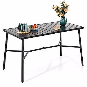 Sophia & William Outdoor Patio Bar Table Metal Bar Height Table Rectangular Dining Table with Umbrella Hole for Garden, Backyard, Lawn and Poolside, 66.9’’L x 35.4’’W x 39.8’’H