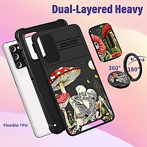Funermei (2in1 for Samsung Galaxy S20 FE Case for Women Cute Girls Cover Skull Skeleton Goth Fun Funny Spooky Horror Gothic Design with Camera Cover + Ring Stand Funda for Galaxy S20 FE 5G Phone Case