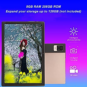 Android 12 Tablet 10 Inch Tablet, Octa Core CPU 8GB RAM 256GB ROM, IPS Screen and Dual Speakers, 7000mAh Battery, HD Calling Tablet, Gold