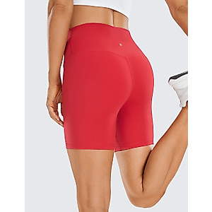 CRZ YOGA Women's Brushed Naked Feeling Biker Shorts 6'' - High Waist Matte Workout Gym Running Spandex Shorts Crimson Small