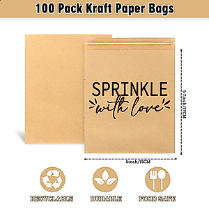 AnyDesign 100 Pack Donut Candy Bags Self-Adhesive Sprinkle with Love Kraft Paper Goodie Treat Bags Natural Brown Gift Snack Buffet Bags for Baby Shower Doughnut Time Supplies