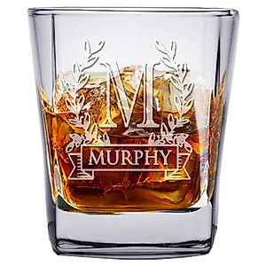 Custom Whiskey Monogram Wreathe Bourbon Rock Glasses Engraved Scotch Glass for Dad Birthday Fathers Day Gift Groomsmen Husband Wedding Gifts for Her
