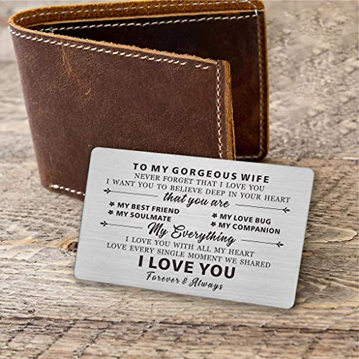 Resdink To My Gorgeous Wife, Engraved Wallet Cards for wife, Love Gifts for Wife, Anniversary Present Card for Wife Her, I Love You With All My Heart, Wife Gift from Husband, Birthday Valentines