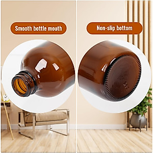 STARSIDE 12 Pack 16 oz Amber Glass Bottles with Lids, 480 ml Round Boston Bottles for Essential Oils, Hot Sauce, Juice, Liquids, Include 2 Funnel, 12 Labels.