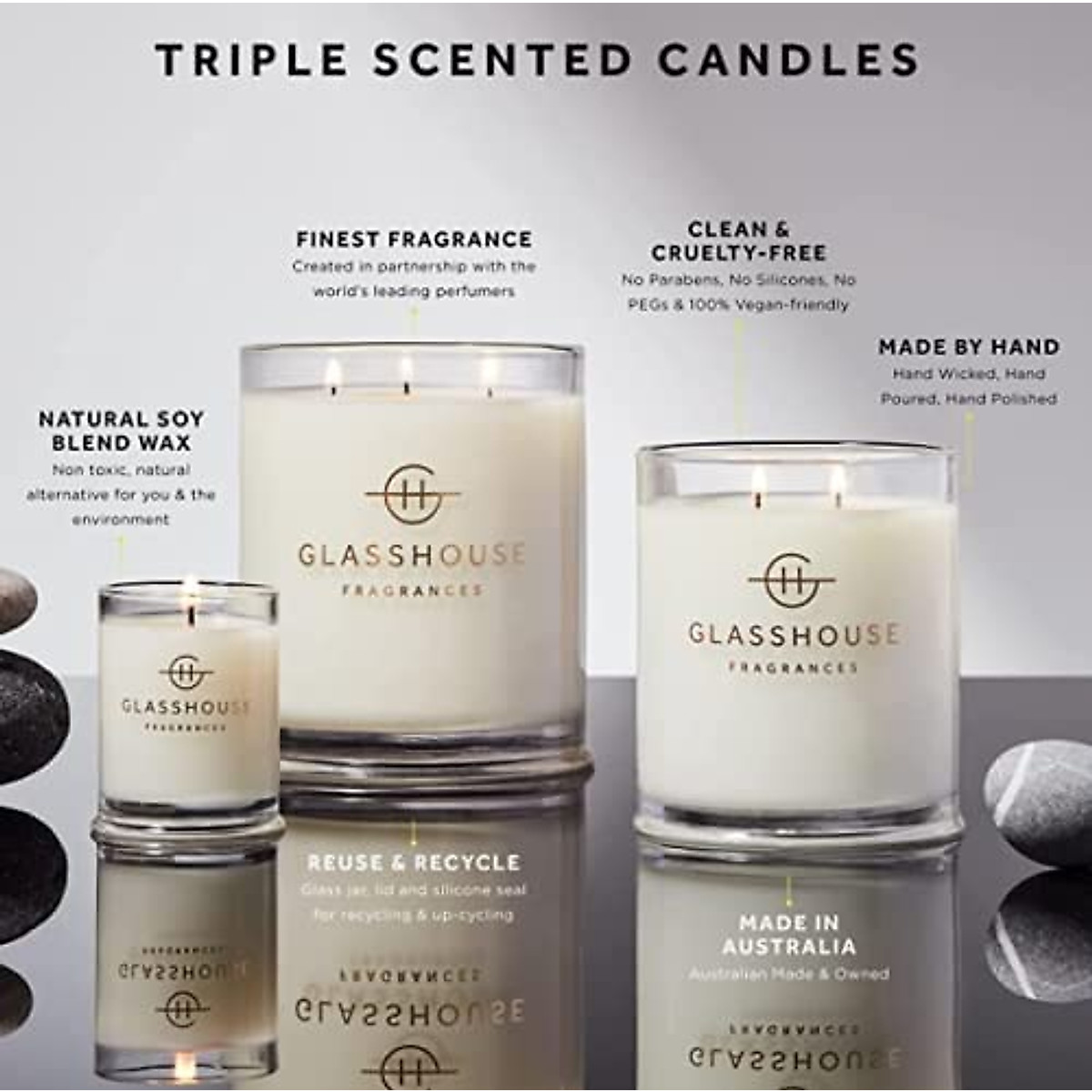 Glasshouse Fragrances A Tahaa Affair Candle, Triple Scented Natural Soy Wax Blend, 3 Wicks & Glass Jar, 100 Hour Burn Time, Vanilla Caramel, 26.8 Oz (760g)