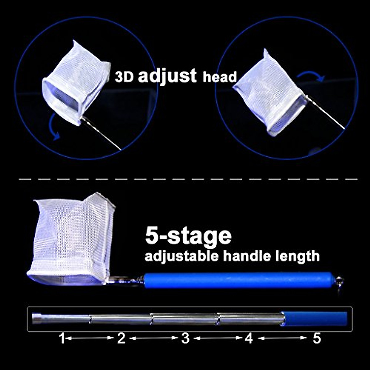 Upettools Fish Shrimp Skimming Net Fine Mesh Extendable Stainless Steel Handle Fishing Net for Aquarium Fish Tank Pond Creek