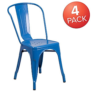 Flash Furniture Luke Commercial Grade 4 Pack Blue Metal Indoor-Outdoor Stackable Chair