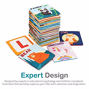 Urban Kiddy Zoo Alphabet Cards | Soft Alphabet Flash Cards, Educational Early Learning Infant Toys for Babies Infants Toddlers Boys Girls Kids Over 0 1 2 3 Years Old | My First ABC Animal Cloth Cards