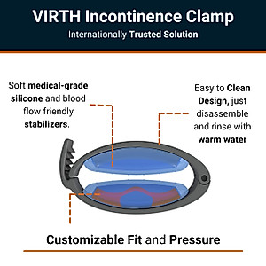 Incontinence Clamp by Virth - Comfortable & Easy to Use - Confidence All Day Long - 3 Adjustable Sizes - Penile Clamp for Incontinence! - Urinary Clamp for Incontinence - Travel Bag Included