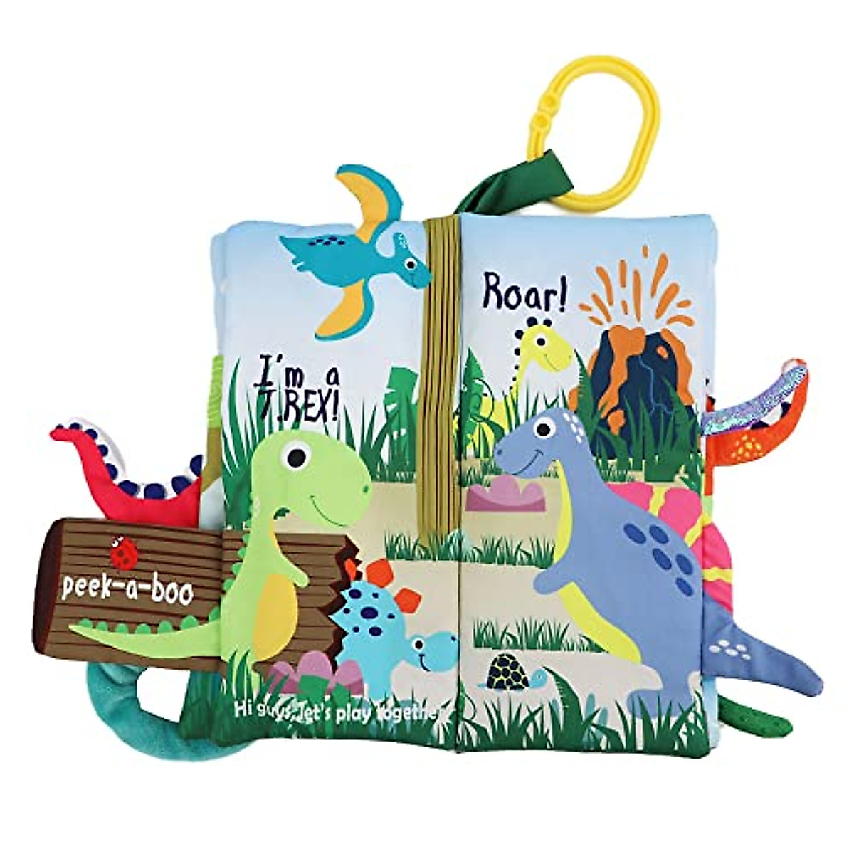 Dinosaur Baby Books Toys Touch Feel Cloth Soft Crinkle Books for Babies,Infants,Toddlers, Baby Books 0-6 Months 1 year Old Book Sensory Toy, Car & Stroller Toys Baby Girls Boys Shower Gifts,Dino Tails