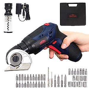 Dextra 3 In 1 Cardboard Cutter Electric Screwdriver Wine Opener, Cordless Electric Scissors,4V Rechargeable Screwdriver with Corkscrew,34PC Magnetic Precision Bits,8 Sockets,Rotary Handle,Carry Case
