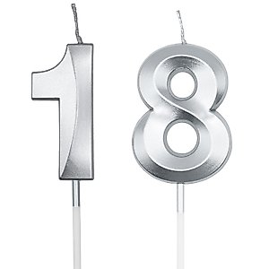 Silver 18th & 81st Birthday Candles for Cakes, Number 18 81 Candle Cake Cupcake Topper for Birthday Anniversary Party Decoration