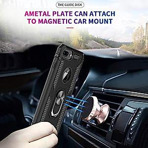 LeYi Compatible for iPhone 8 Plus Case, iPhone 7 Plus Case, iPhone 6 Plus Case with Tempered Glass Screen Protector [2 Pack], Military-Grade Phone Case with Kickstand Ring for iPhone 6s Plus, Black