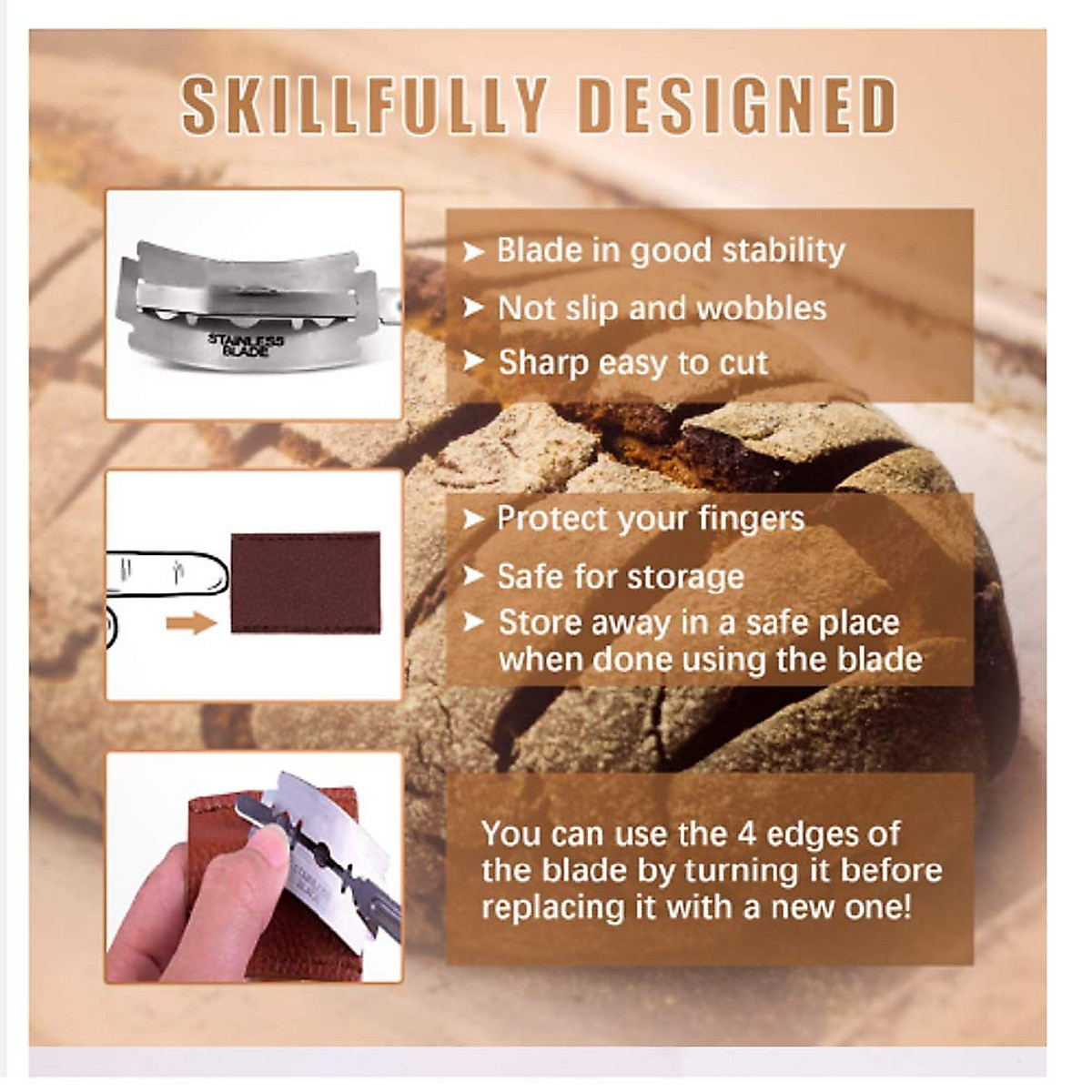 Premium Hand Crafted Bread Lame with 5 Replaceable Blades Dough Making Slasher Tools for Scoring Sourdough Bread Easily - Super Sharp and Durable Razors with Authentic Leather Protective Cover