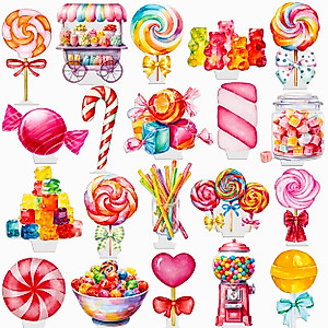 48Pcs Lollipop Cupcake Toppers Candyland Party Decorations Candyland Lollipop Cupcake Decorations Sweet Candy Cake Topper for Candyland Themed Birthday Baby Shower Supplies