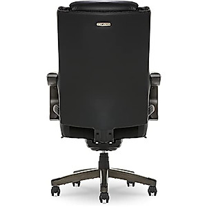 La-Z-Boy Harnett Big & Tall Executive Office Comfort Core Cushions, Ergonomic High-Back Chair with Solid Wood Arms, Bonded Leather, Black