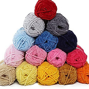 2 Skein La Mia Mellow Velvet Chenille Yarn for Knitting and Crocheting Baby Clothes, Blankets and Accessories, 100% Polyester, 100 gr (3.5 oz) / 115 m (125 Yards), Super Bulky, Neon Orange - 937