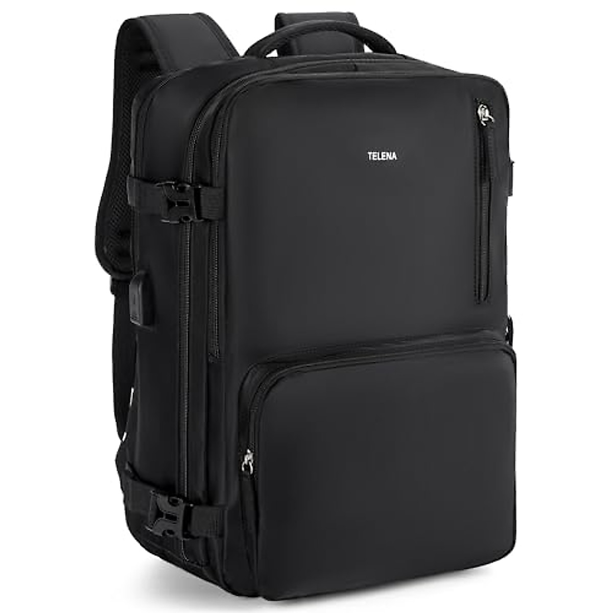 Telena Travel Backpack for Women Large Carry On Backpack Airline Approved Personal Item Backpack with USB Charging Port Waterproof Casual Bag, Black