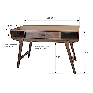 OS Home and Office Model Mid Century One Drawer and Sturdy Legs desk, brown