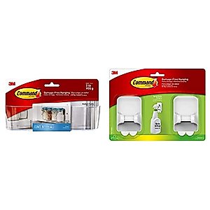Command Medium Caddy, Clear, with 4 Clear Indoor Strips, Organize Damage-Free & Spray Bottle Hangers, 2 Pack, 2 Hangers, 4 Large Strips