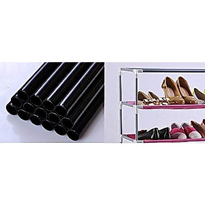 TXT&BAZ 20-Pairs Portable Boot Rack Double Row Shoe Rack Covered with Nonwoven Fabric(7-Tiers Black)