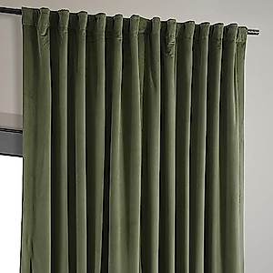 HPD Half Price Drapes Signature Blackout Velvet Curtains 96 Inches Long Extra Wide Heat & Full Light Blocking Blackout Curtain for Bedroom and Living Room (1 Panel), 100W x 96L, Hunter Green