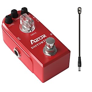 AZOR Vintage Distortion Guitar Effect Pedal with Guitar Pedal Power Cable Classical Electronic Pedal Aluminium-alloy Red